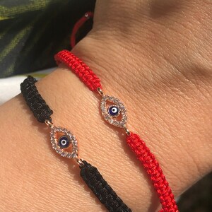Bracelet CZ Red String Evil Eye, Black Macrame Evil Eye Bracelet Rose ...