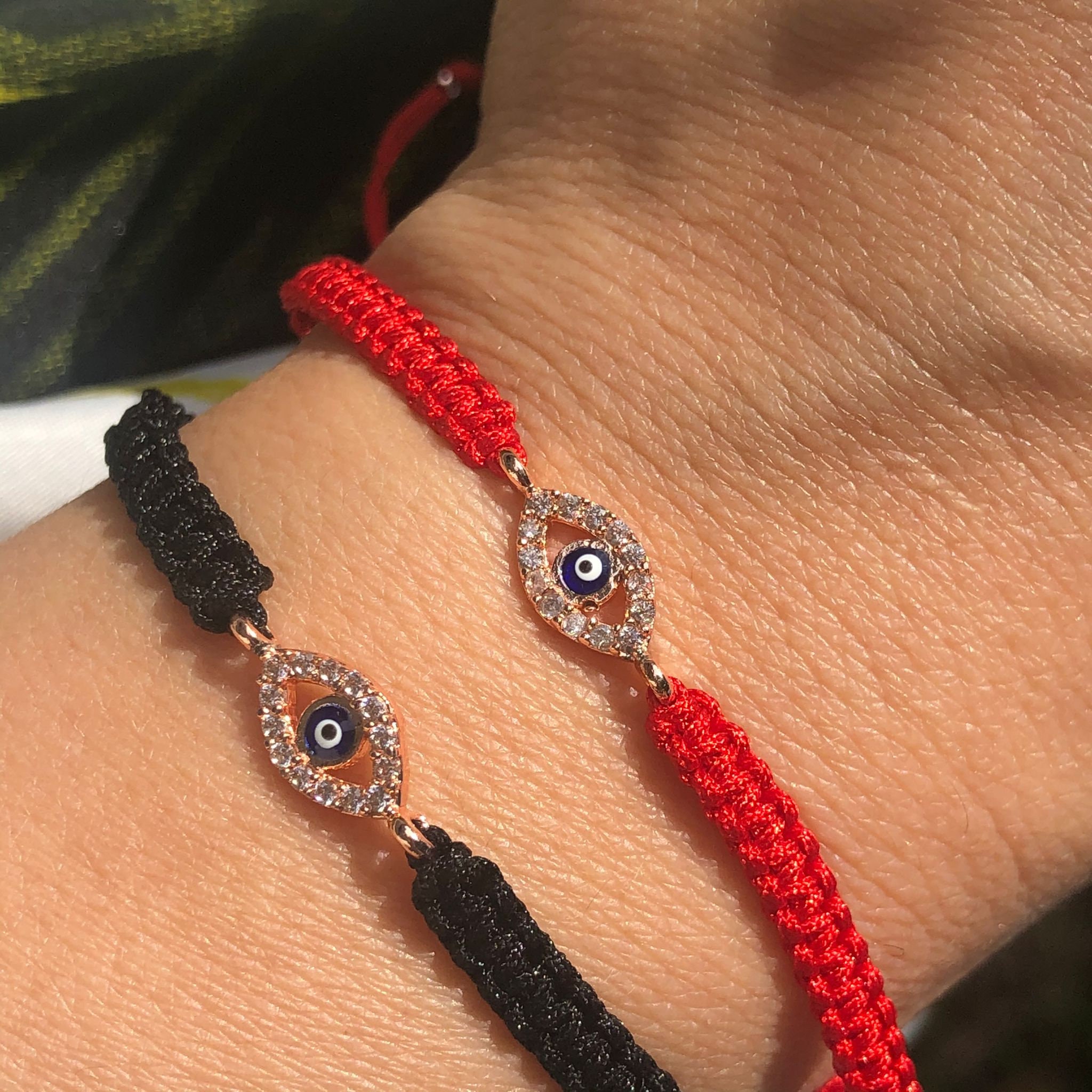 Bracelet CZ Red String Evil Eye Black Macrame Evil Eye | Etsy