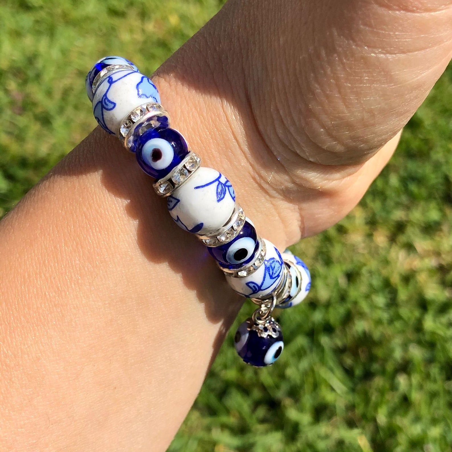 Handmade Evil Eye Bracelet: Glass Beads, Zirconia, Mal De Ojo - Etsy