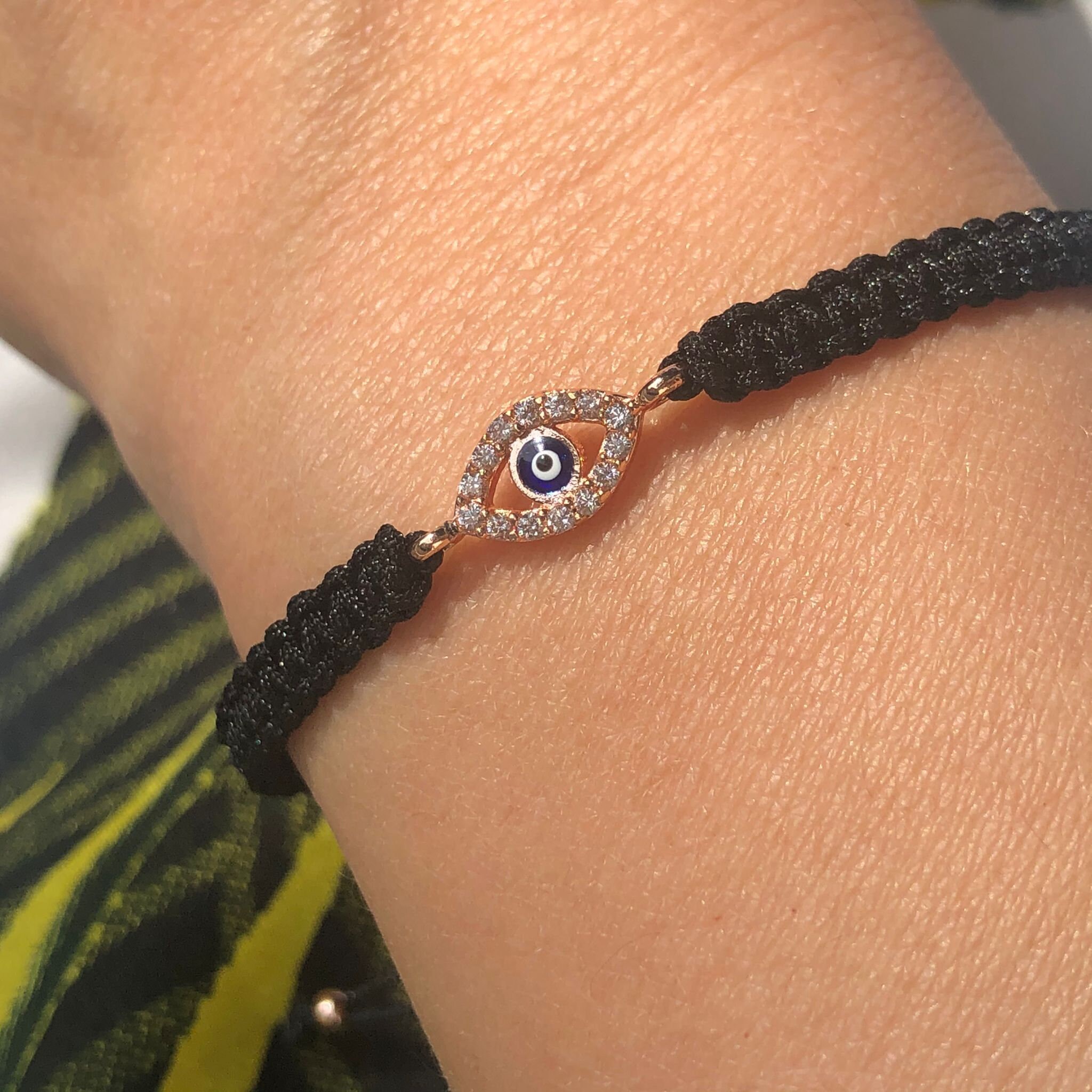 Bracelet CZ Red String Evil Eye Black Macrame Evil Eye | Etsy