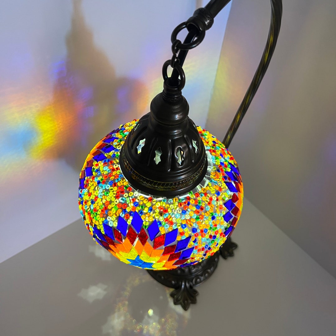 Turkish Mosaic Lamp, Swan Gooseneck Table Lamp, Desk Bedside Nightstand ...