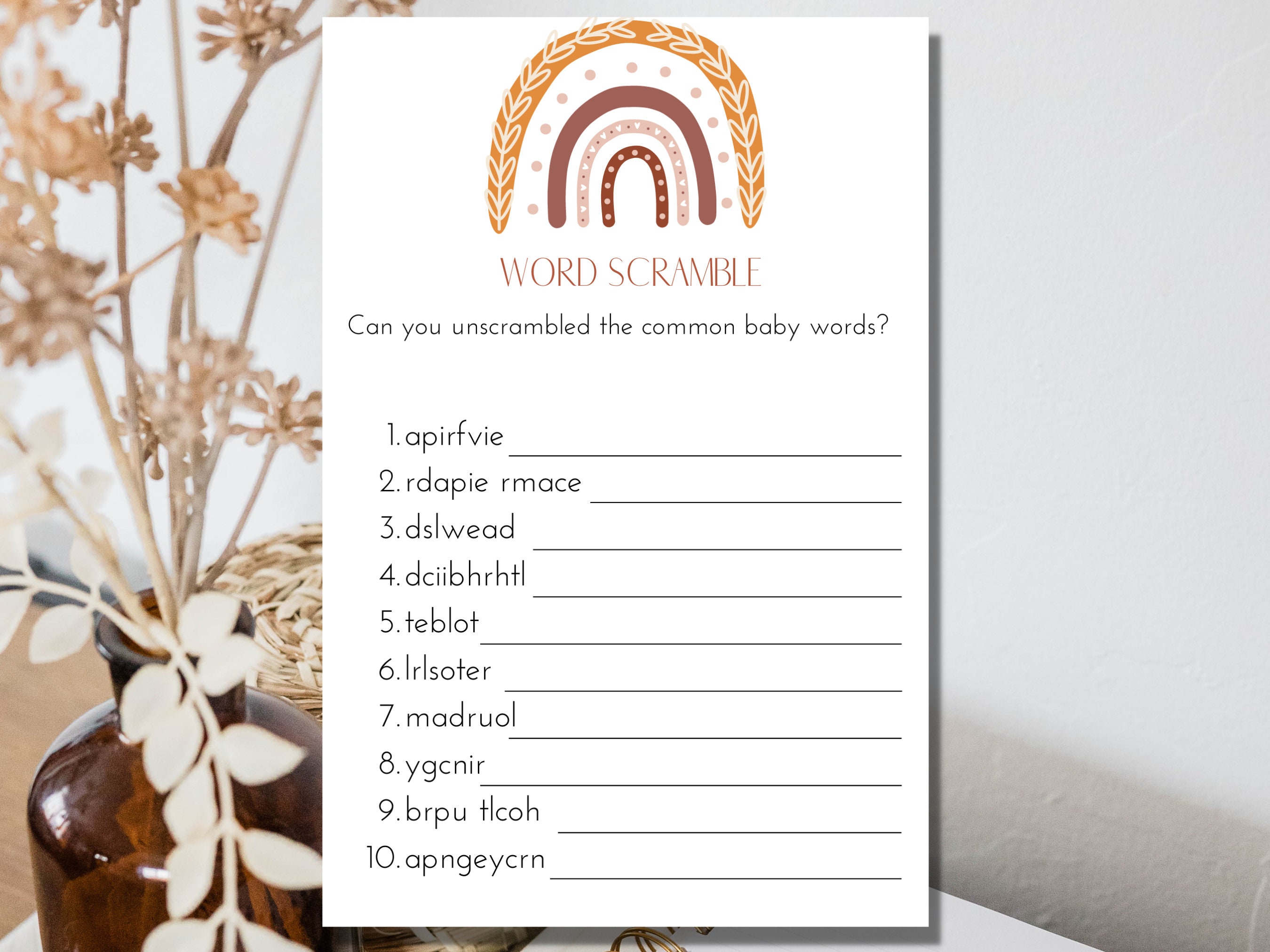 Baby Shower Word Scramble, Rainbow Baby Shower, Baby Shower Games ...