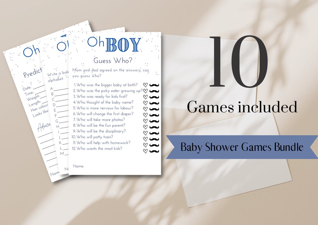 Baby Boy Shower Games, BUNDLE Minimalist Boy Shower Games, Modern Baby ...
