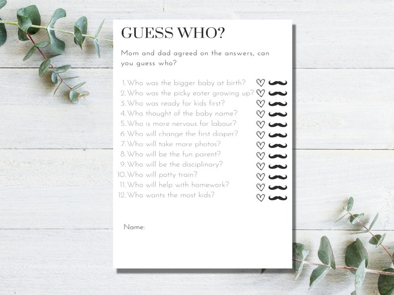Baby Shower Guess Who Game, Baby Shower Games, Minimalist Baby Shower ...