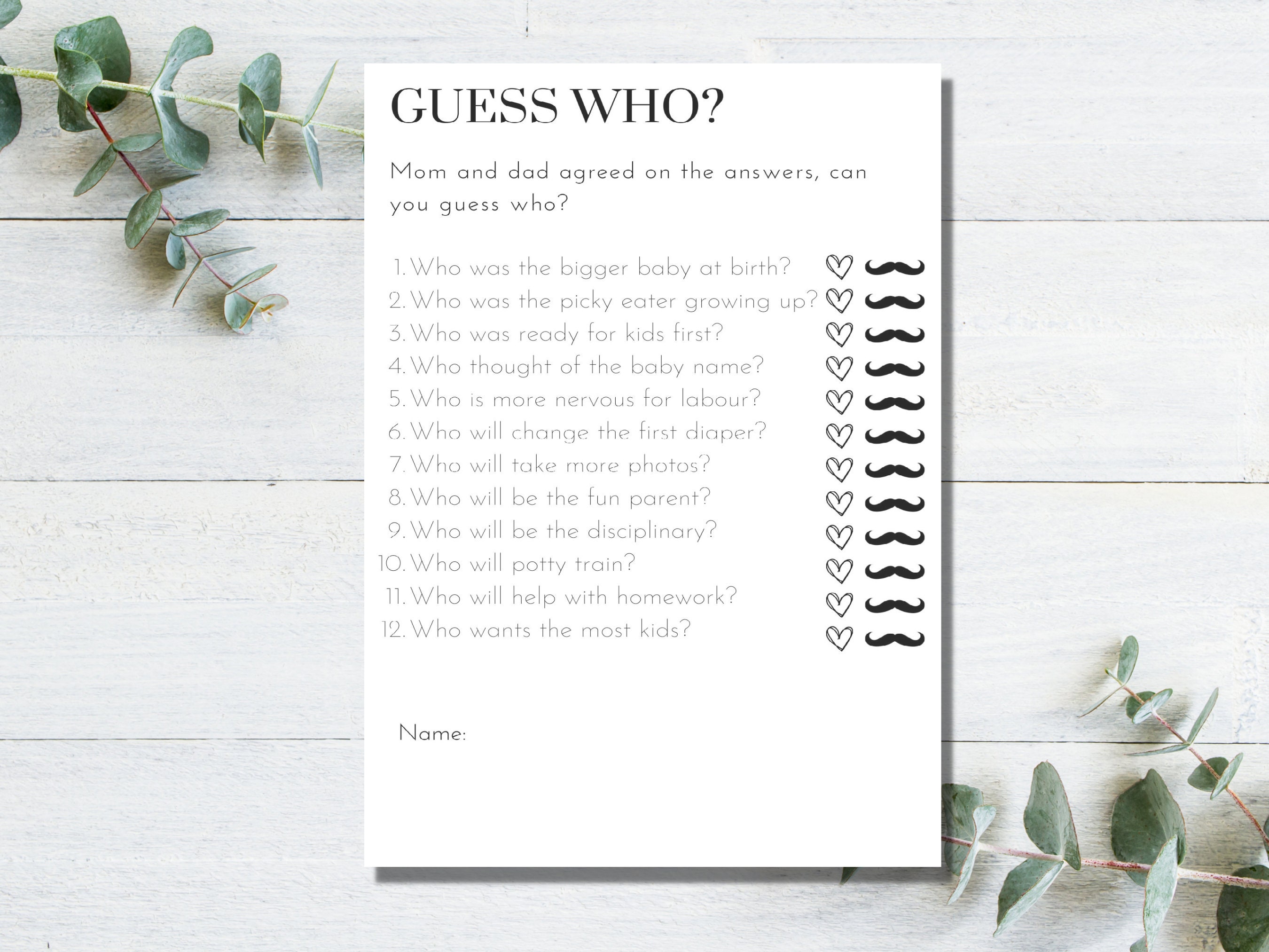 Baby Shower Guess Who Game, Baby Shower Games, Minimalist Baby Shower ...