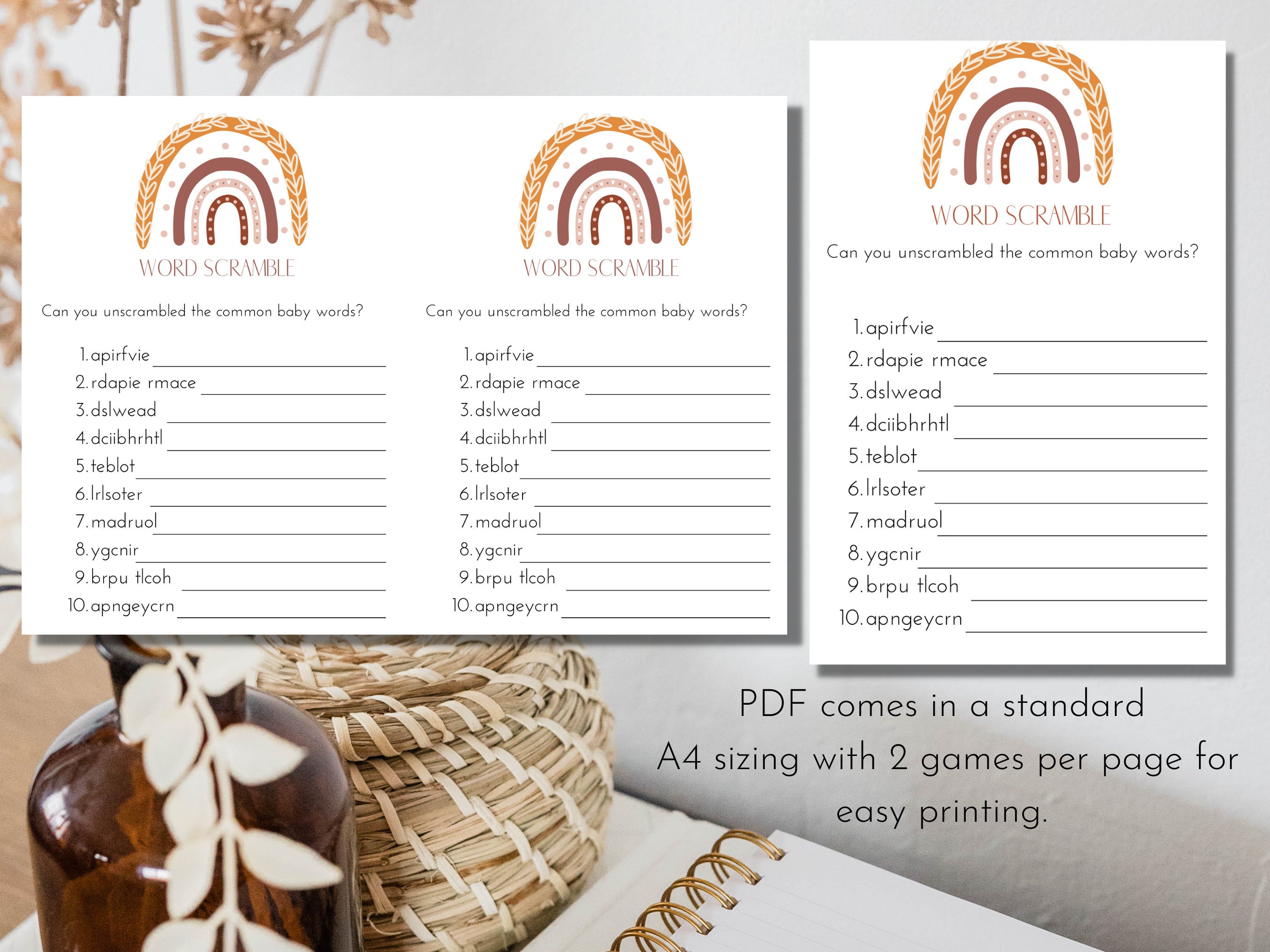 Baby Shower Word Scramble, Rainbow Baby Shower, Baby Shower Games ...