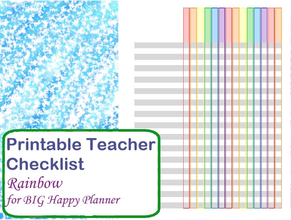 Printable Teacher Checklist for Big Happy Planner or Similar. Rainbow ...