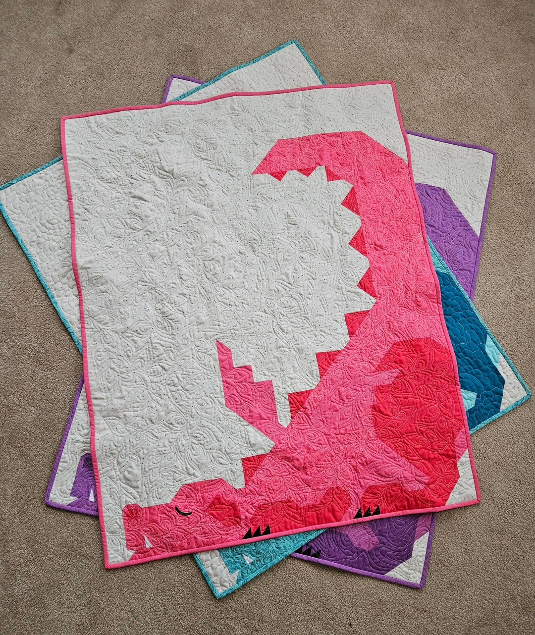 Pink Dragon Dreams Baby Quilt - Wall Hanging - Dragon Quilt - Dragon ...