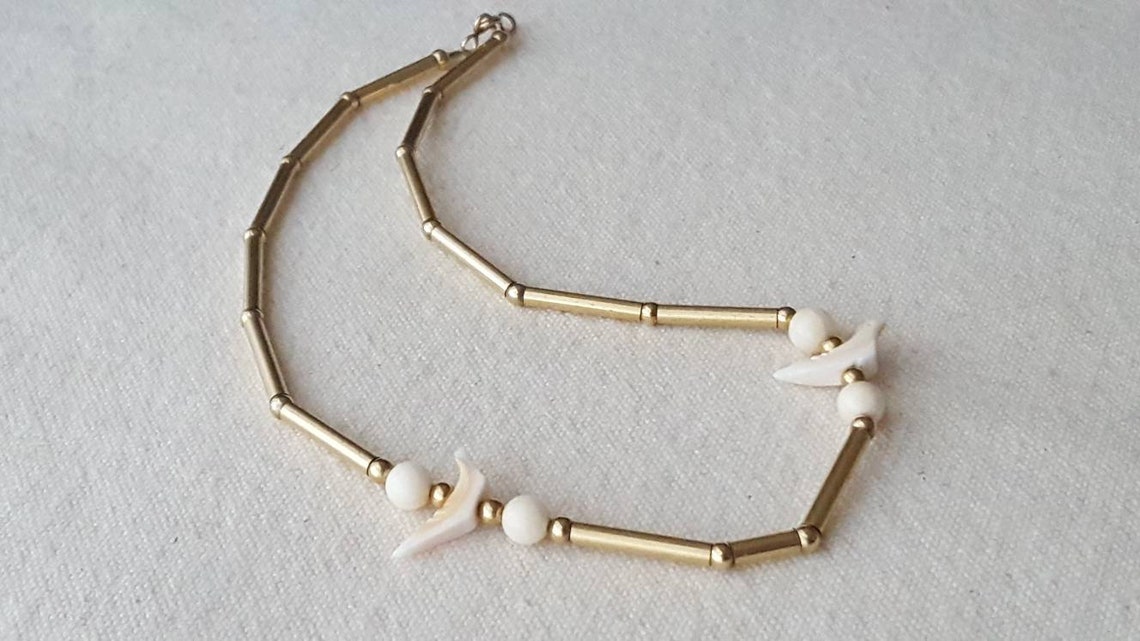 Vintage Carved Shell Bird and Brass Bead Necklace Carved - Etsy