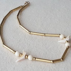 Vintage Carved Shell Bird and Brass Bead Necklace Carved - Etsy