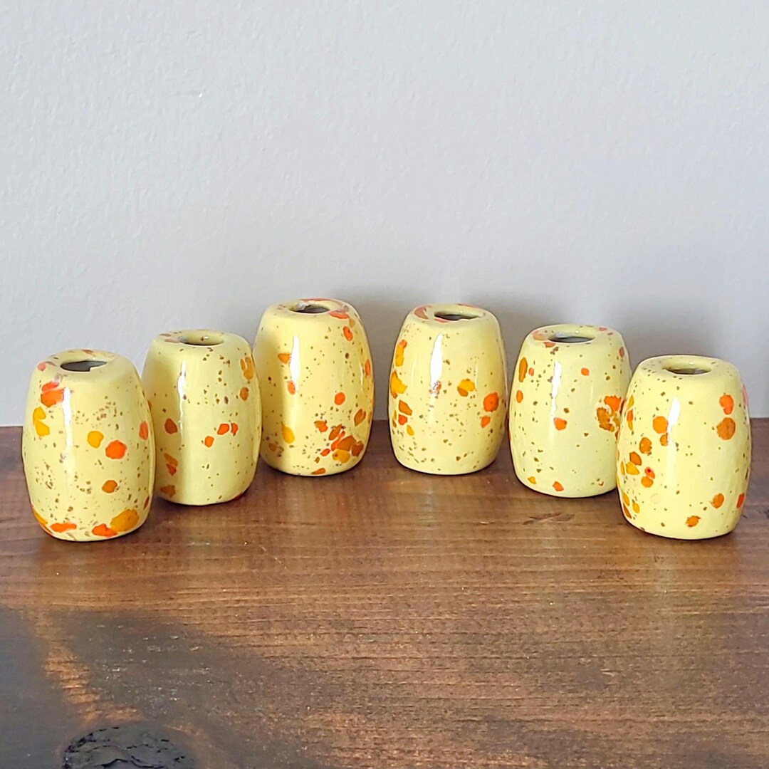 1970s Macrame Ceramic Pale Yellow Splater Glazed Beads Set of 6. Large ...