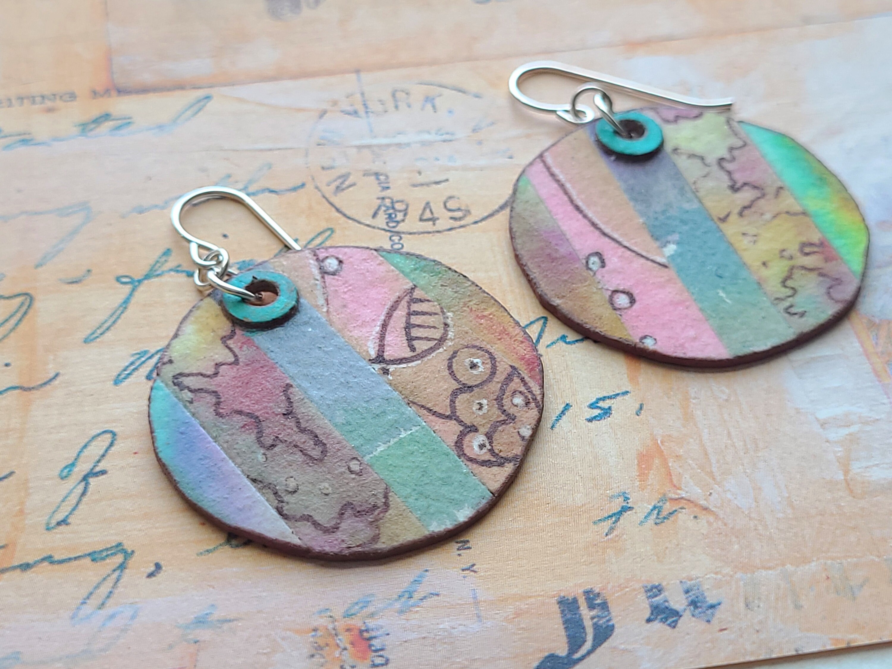 Abstract Colorblock Painted Paper Collage Drop Circle Dangle Earrings ...