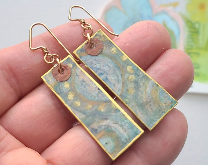 Blue Green Metalic Abstract Painted Paper Earrings, 14/20K Gold Filled ...