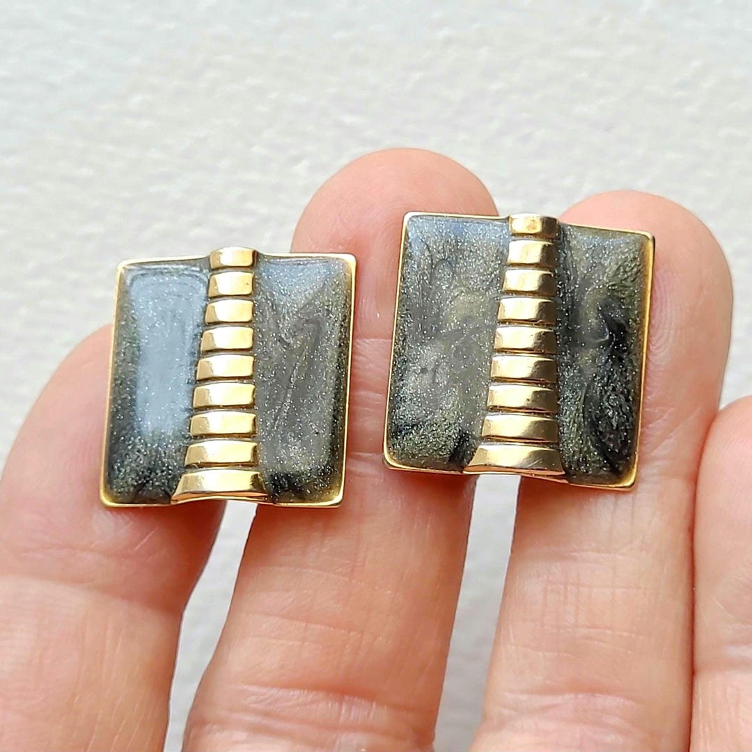 Vintage Galaxy Iridescent Swirl Enamel Goldtone Clip on Earrings, Black ...