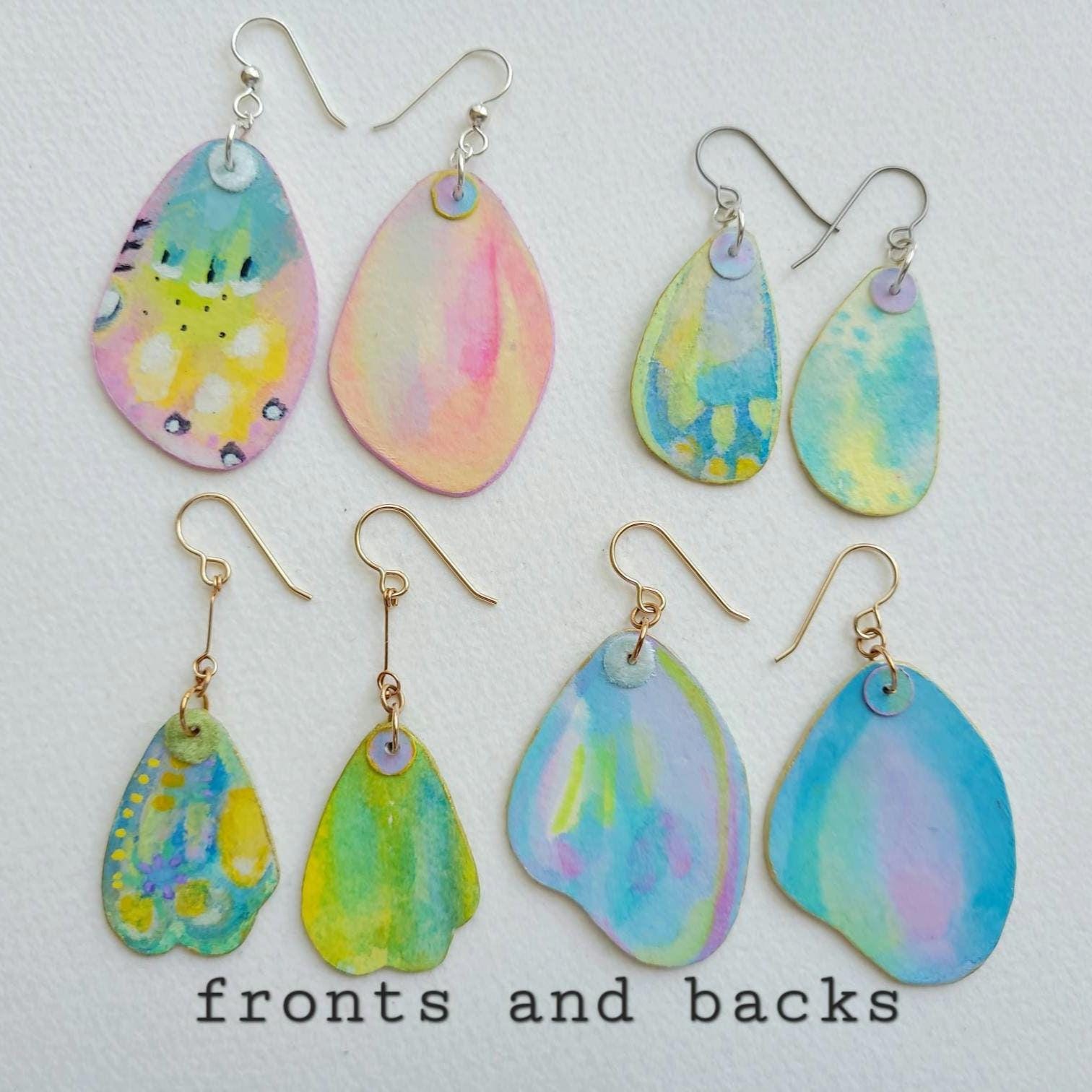 Artisan Painted Paper Collage Wing Inspired Earrings, Butterfly, Moth ...