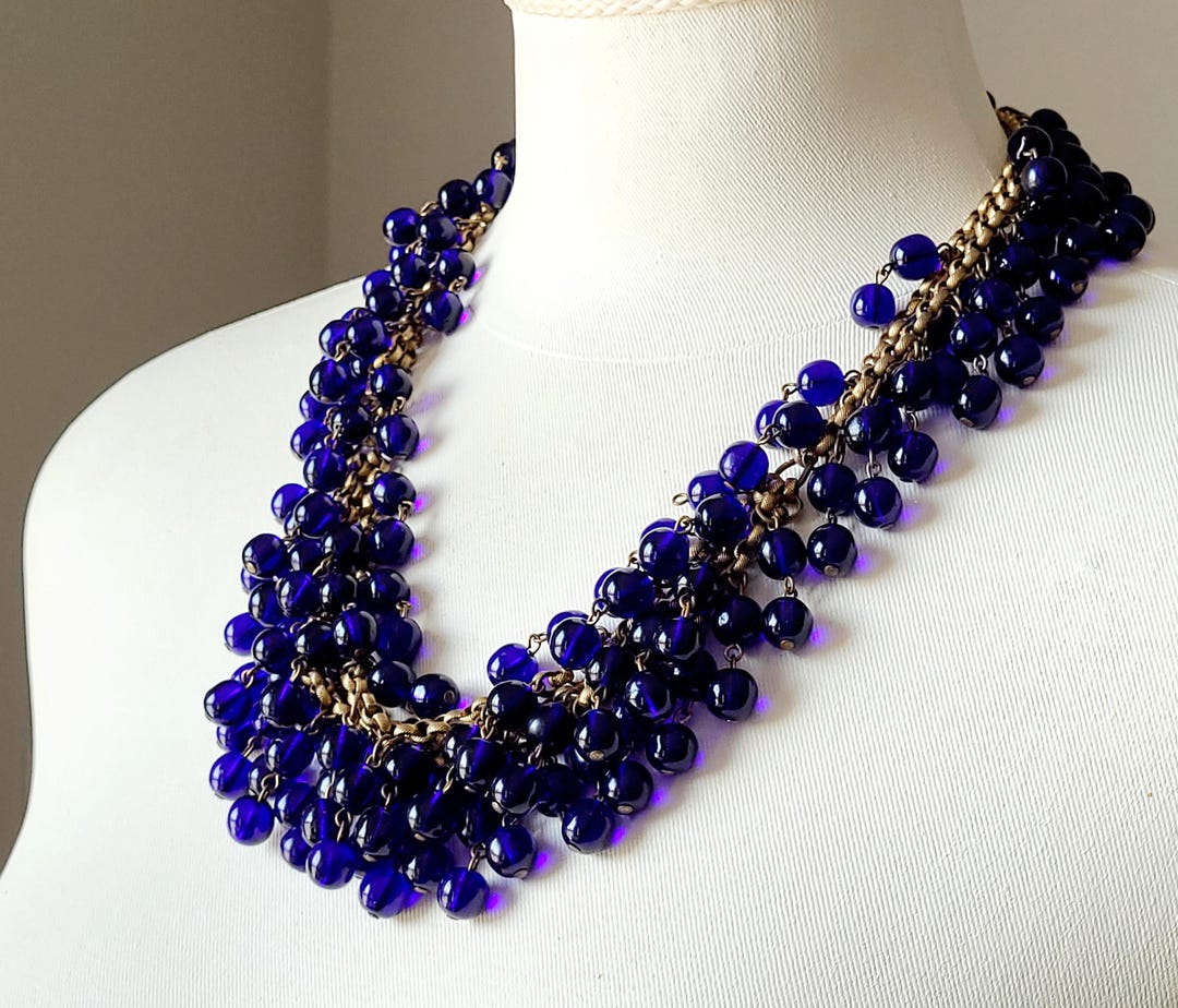 Cobalt Vintage Glass Multi Bead Drop Necklace, Rare Glass Beads and ...
