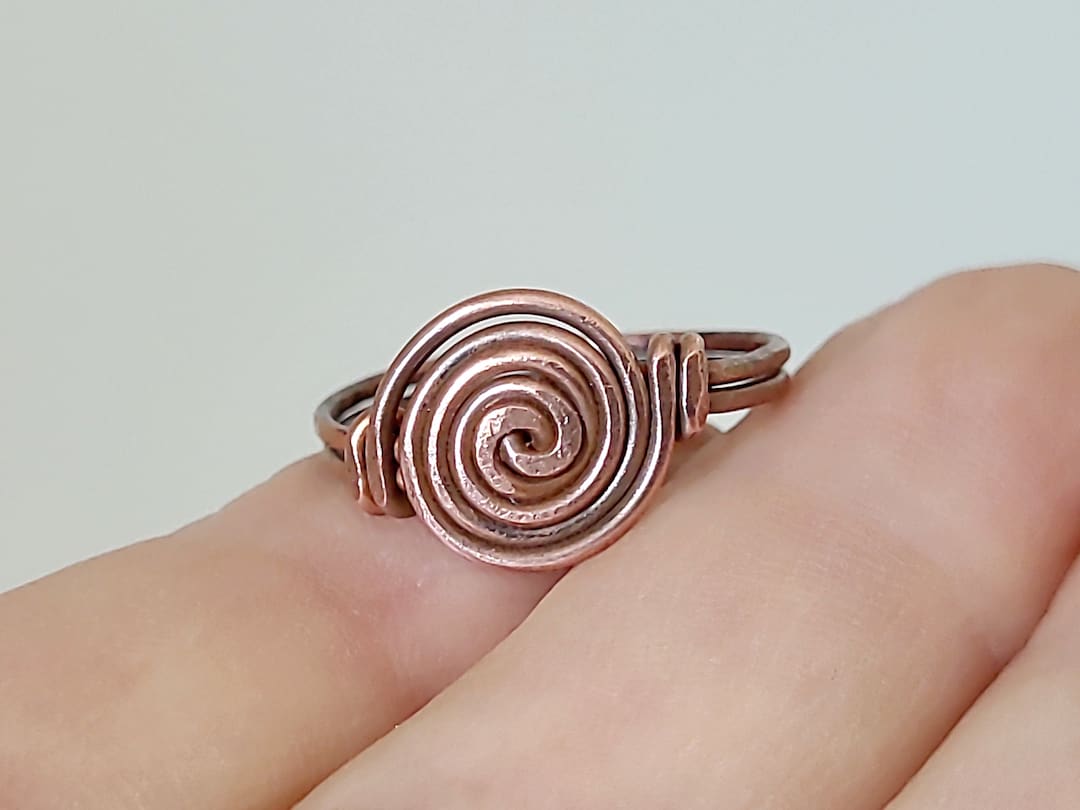 Handmade Copper Wire Sprial Ring, Size 7.5 Organic Shape Rustic Patina ...