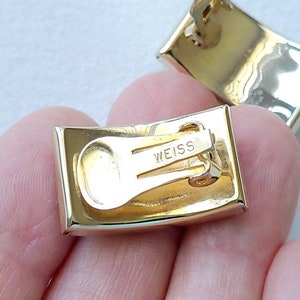 Vintage Signed Weiss Emerald Green Baguette and Clear Round Rhinestone Chanel Clip on Goldtone ...