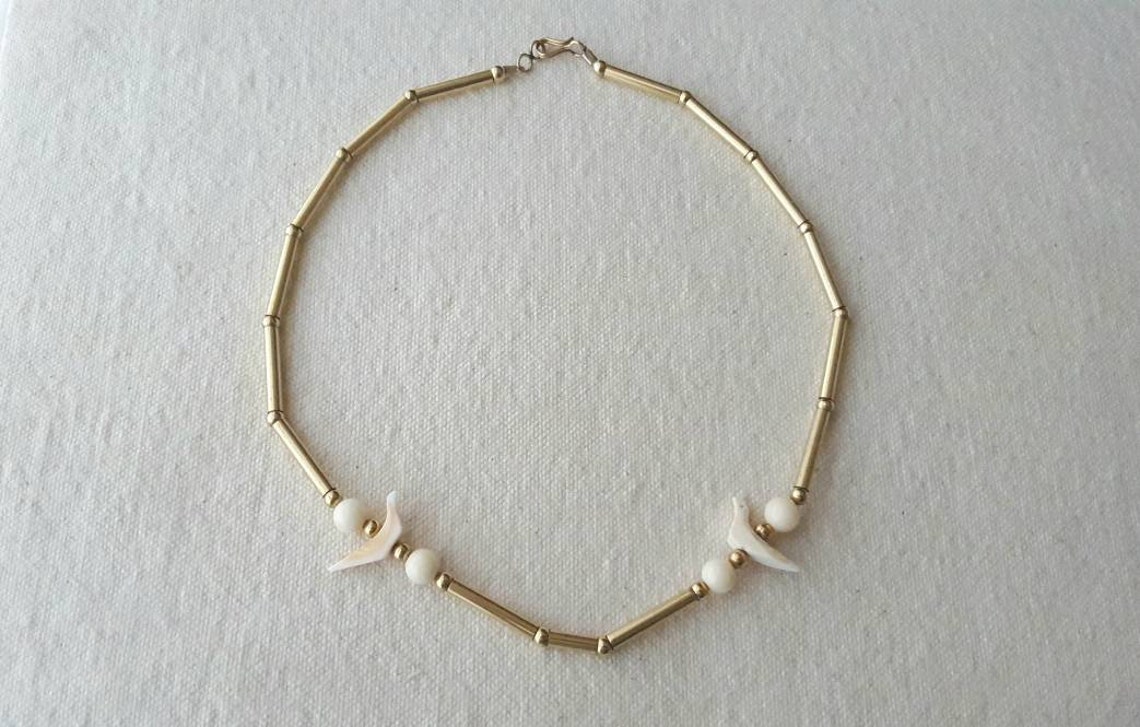 Vintage Carved Shell Bird and Brass Bead Necklace Carved - Etsy