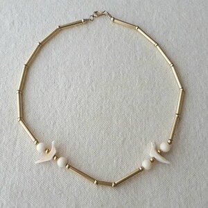 Vintage Carved Shell Bird and Brass Bead Necklace Carved - Etsy