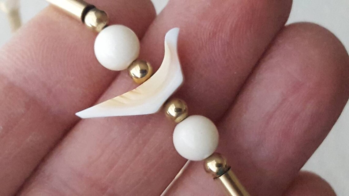 Vintage Carved Shell Bird and Brass Bead Necklace Carved - Etsy