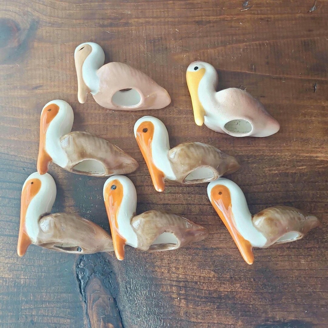 Vintage Ceramic Seagull Birds Macrame Beads With Large Vertical Hole ...