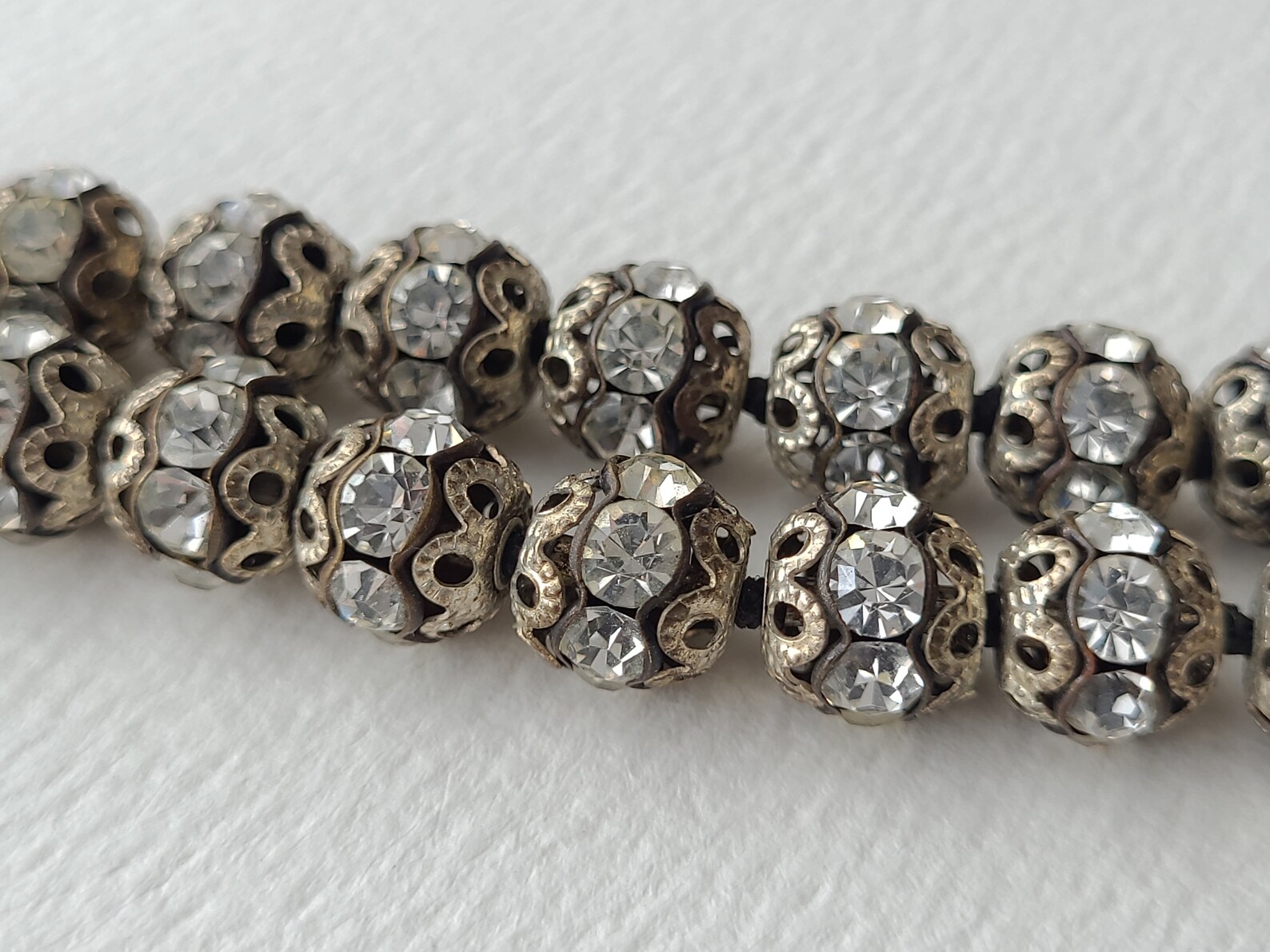 Retro Vintage Brass Filigree Clear Rhinestone Beaded Bracelet, Double ...