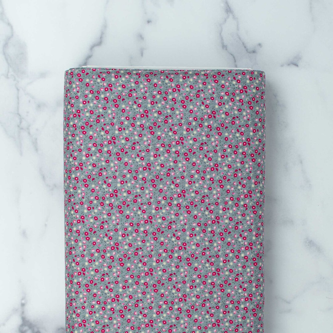 Ruru Bouquet - Florette - Tiny Red, Pink, and Yellow Flowers on Grey ...