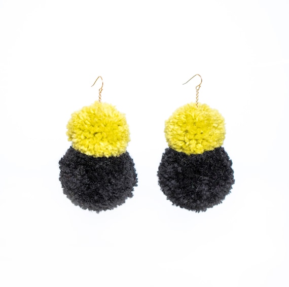 Double Stack Pom Poms Earth Tone Pom Pom Earrings Fluffy | Etsy