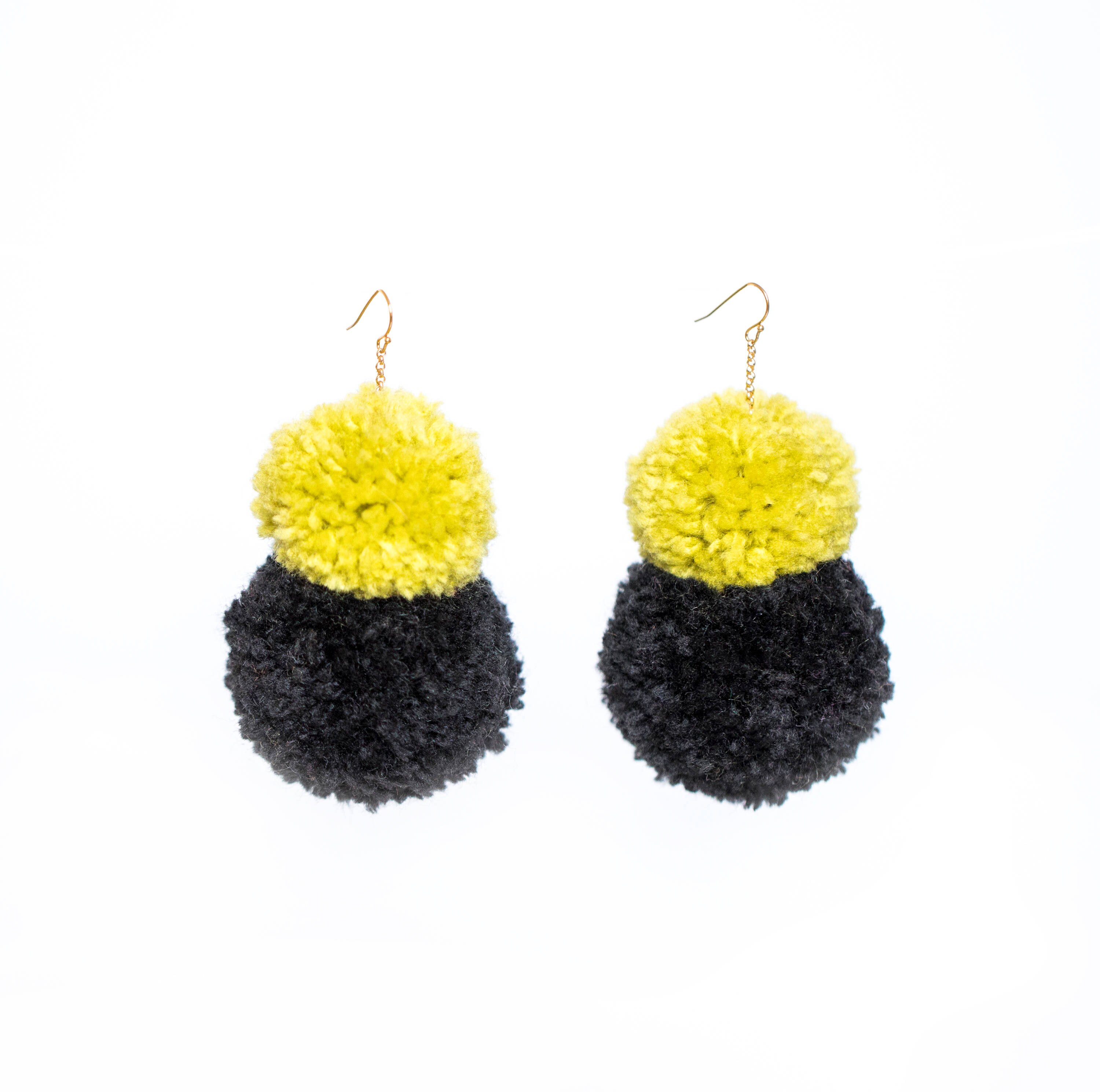 Double Stack Pom Poms, Earth Tone Pom Pom Earrings, Fluffy Earrings ...