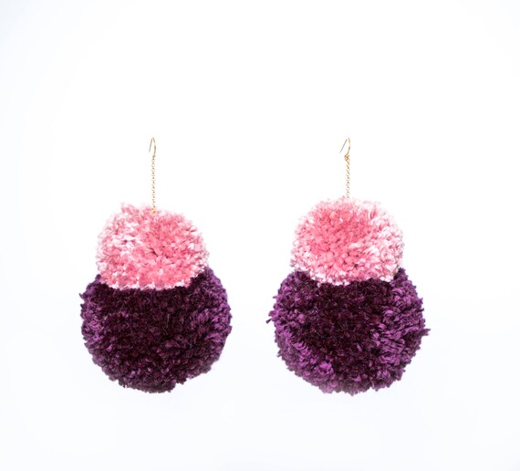 Double Stack Pom Poms Earth Tone Pom Pom Earrings Fluffy | Etsy