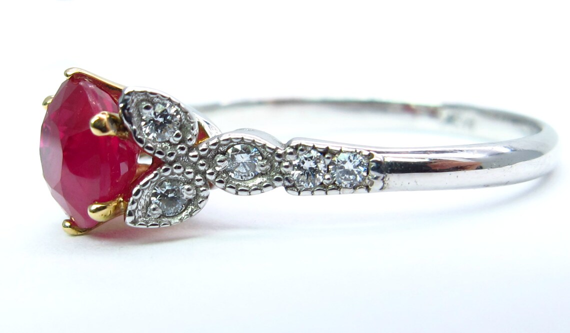 Unique Ruby Engagement Ring Natural Red Ruby 18K White Gold - Etsy