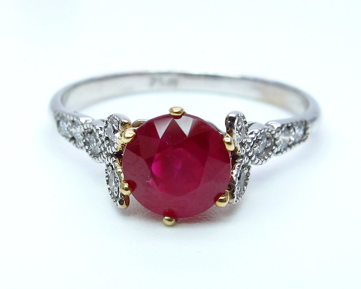 Unique Ruby Engagement Ring, Natural Red Ruby, 18K White Gold Retro ...
