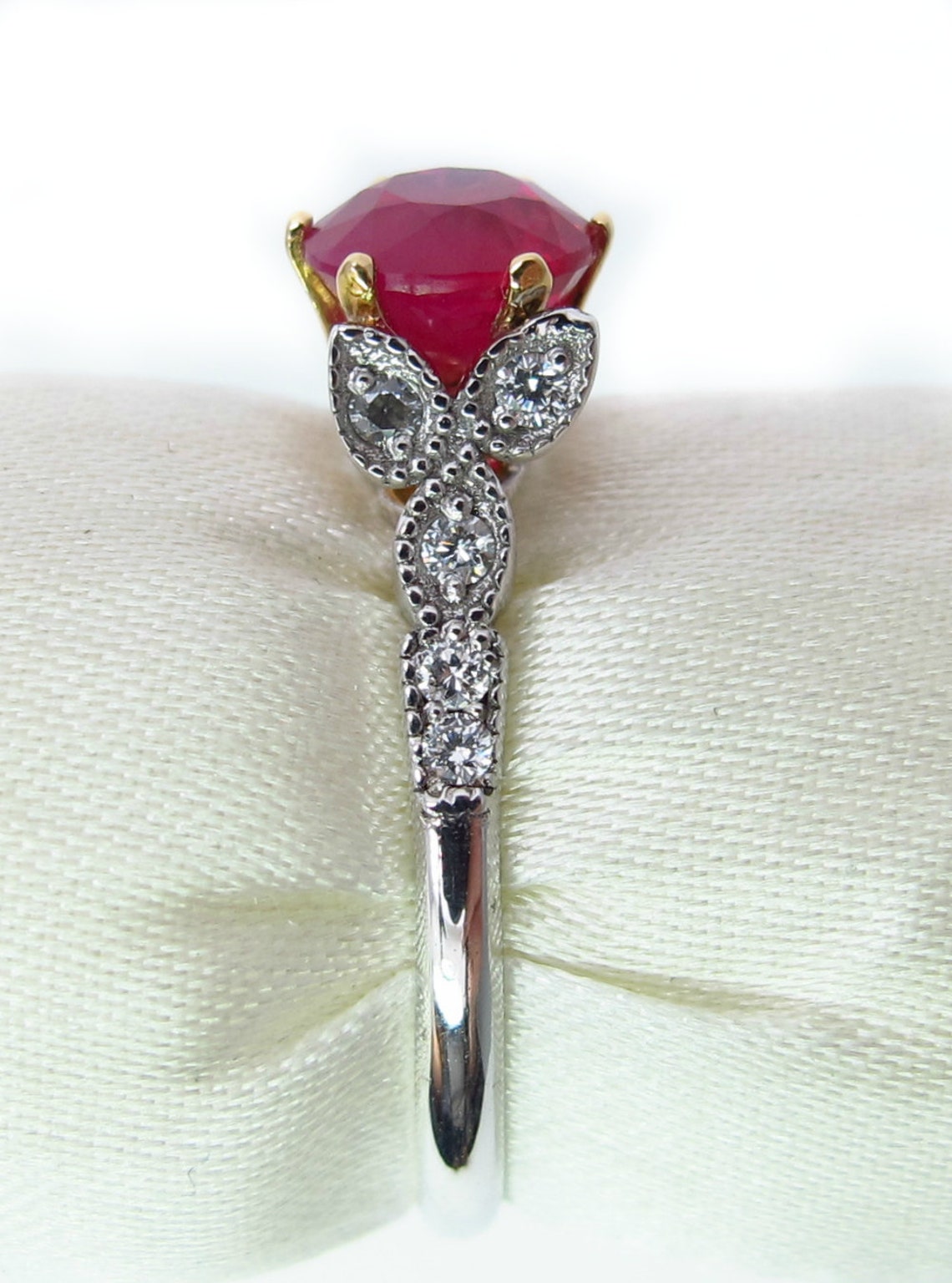 Unique Ruby Engagement Ring Natural Red Ruby 18K White Gold - Etsy