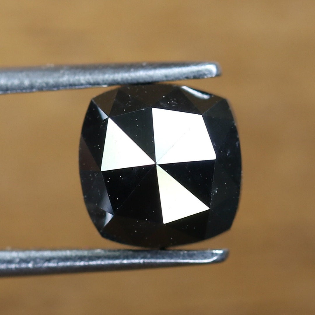 1.45 CT Natural Black Diamond Cushion Cut | Black Gemstone Engagement ...