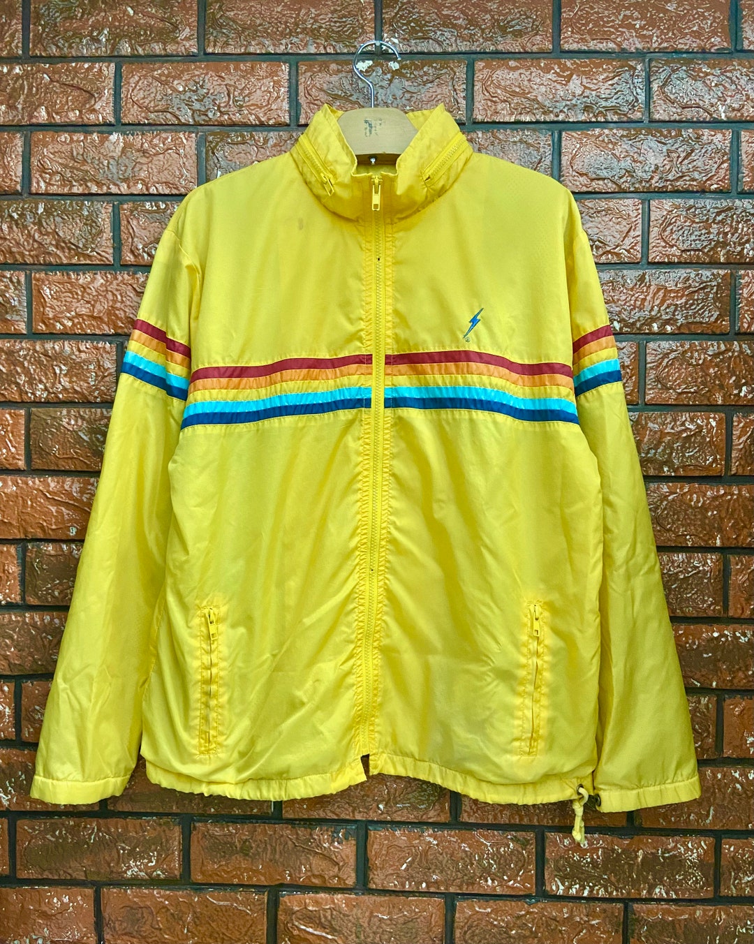 Vintage 80s Lightning Bolt Usa Rainbow Classic Windbreaker Light Jacket ...