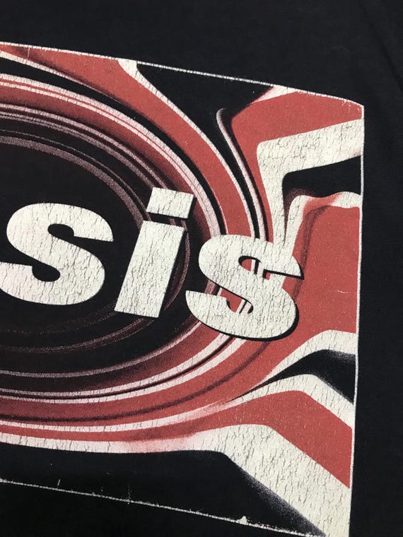 Vintage 90s Oasis English Rock Band Spiral Flag Logo … - Gem