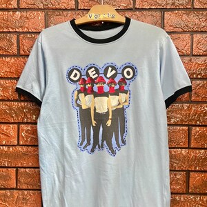 Vintage 90s Devo American New Wave Electronic Dance Band Ringer T Shirt ...