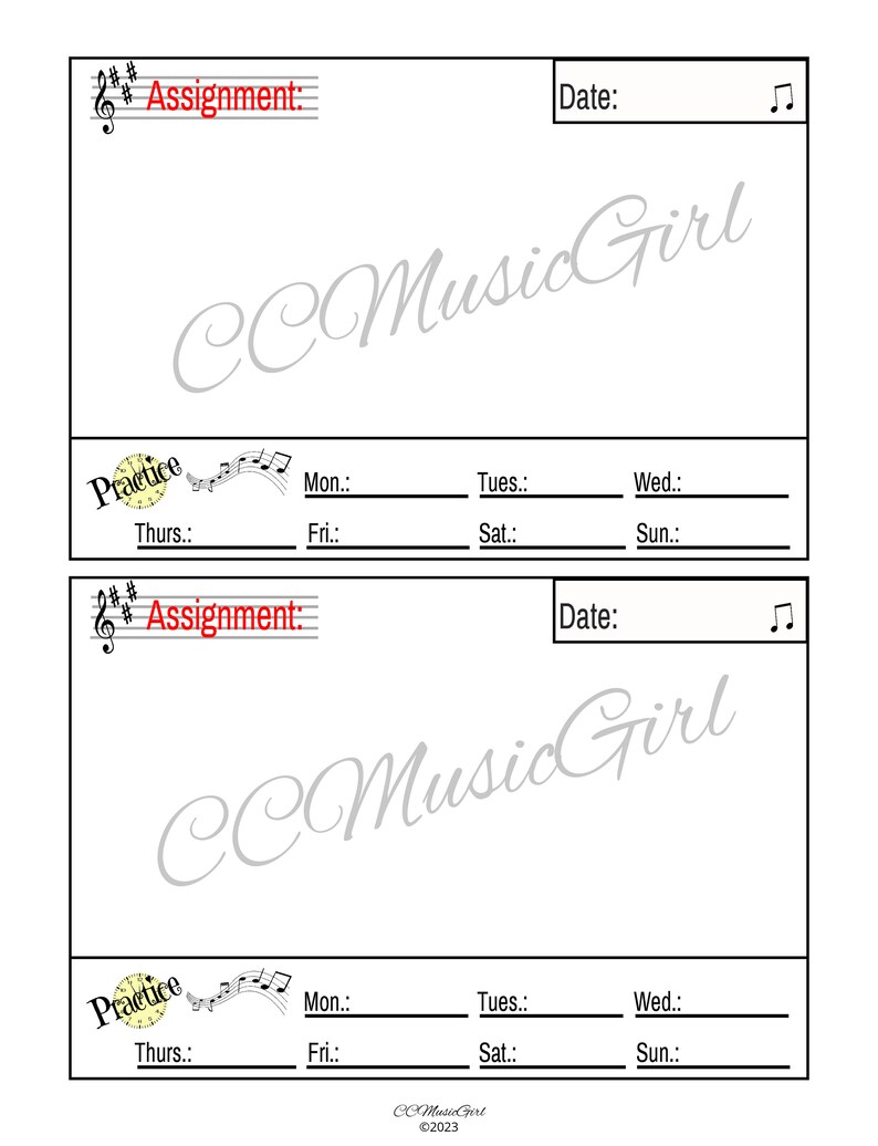 Printable Music Lesson Assignment Sheet & Cover Page - Etsy