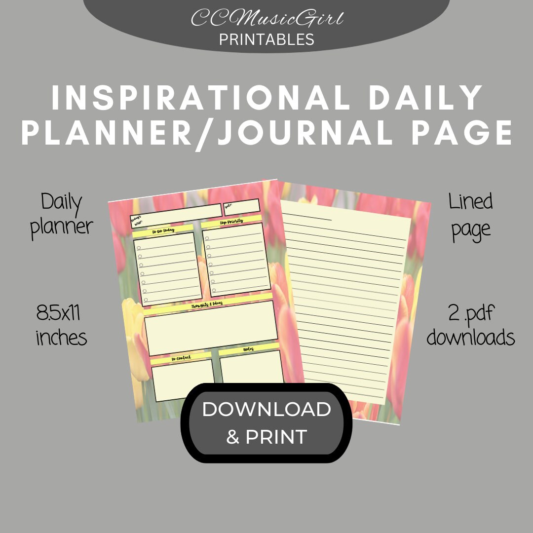 Printable Inspirational Daily Planner and Lined Journal Page; To-do ...