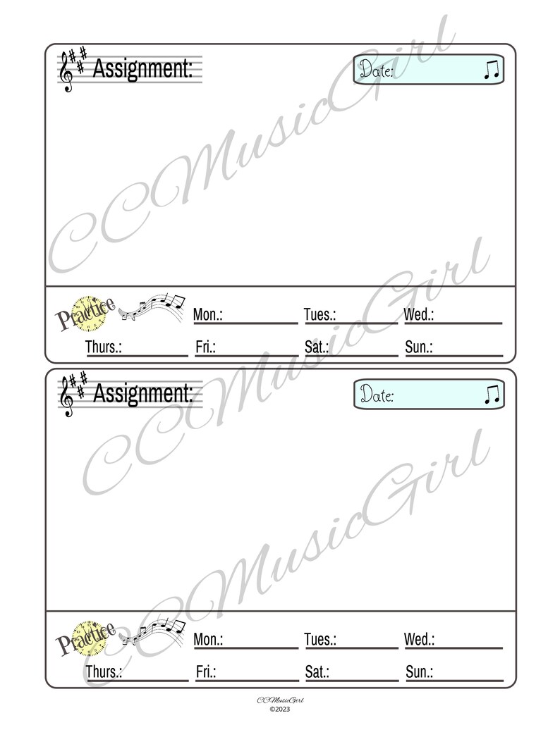 Printable Music Lesson Assignment Sheet, Lesson Planner Printable ...