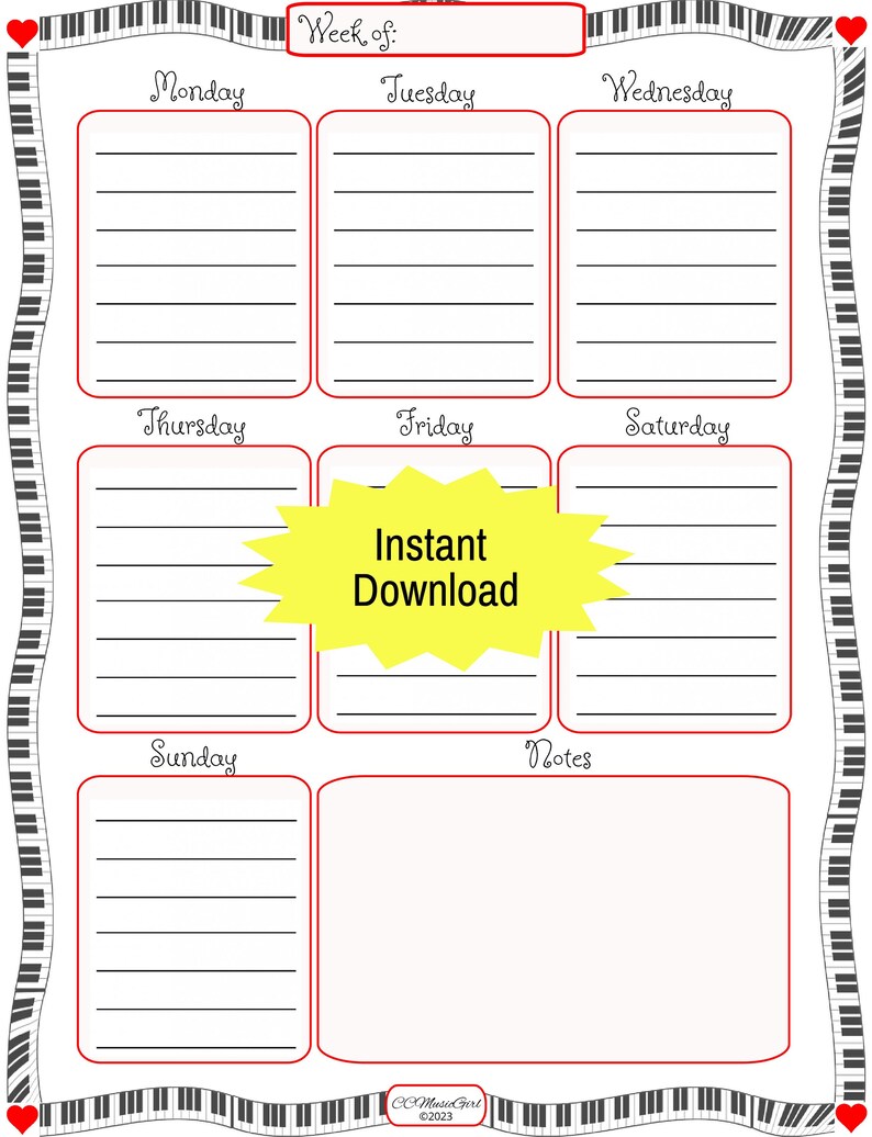 Printable Weekly Planner Music Lined Journal Page Music - Etsy