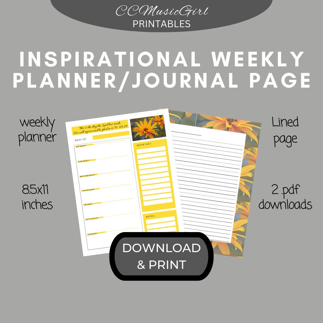 Printable Inspirational Weekly Planner With Bible Verse and Lined ...