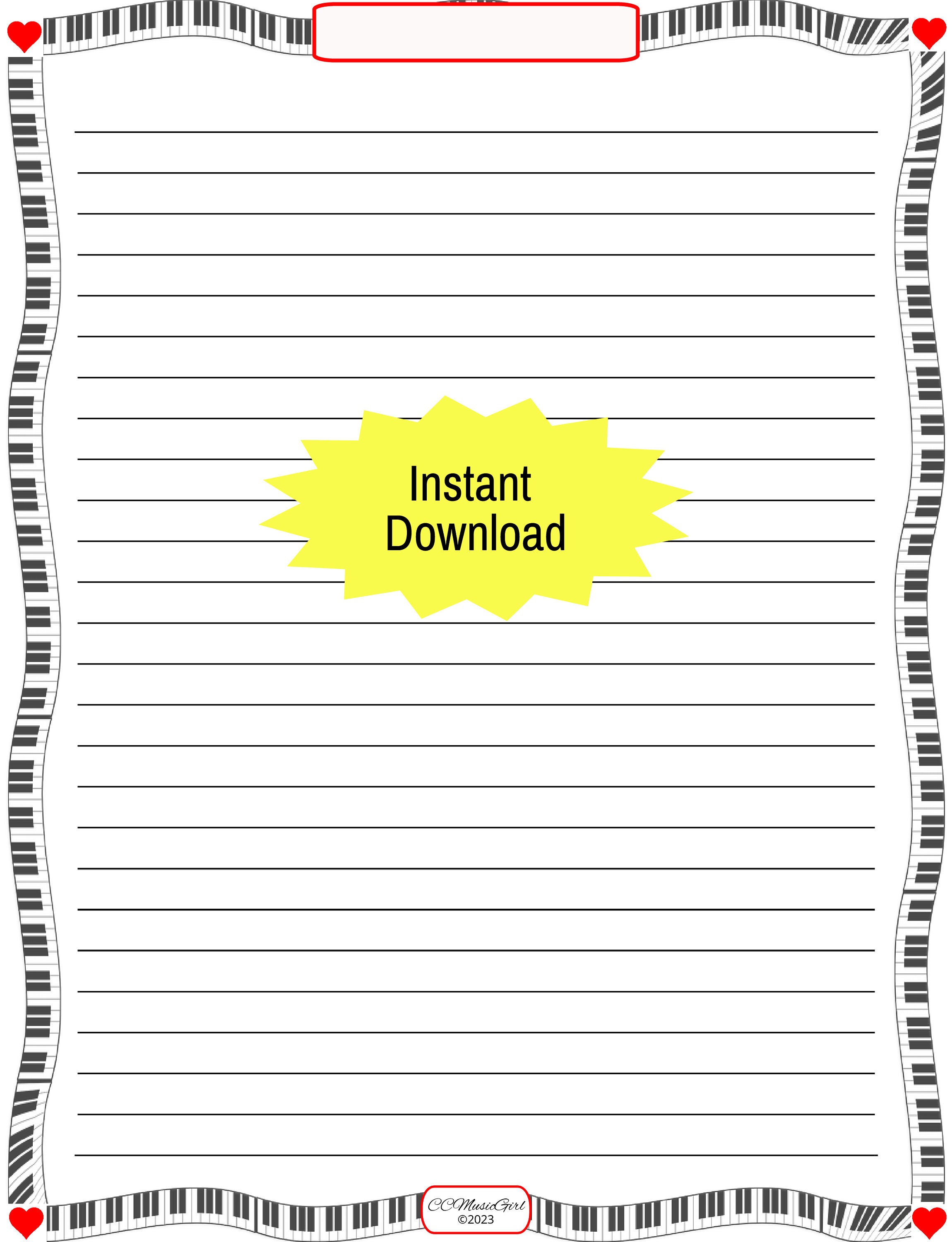 Printable Weekly Planner Music, Lined Journal Page Music, Weekly ...