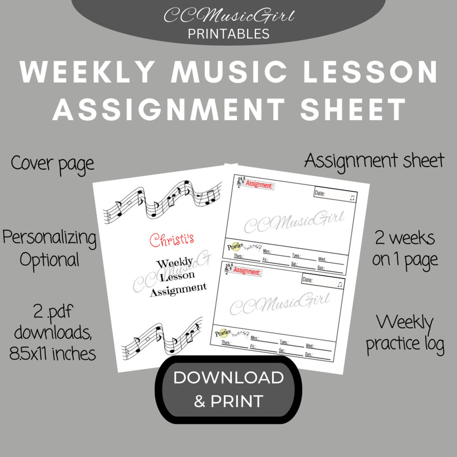 Printable Music Lesson Assignment Sheet, Music Assignment Sheet, Music ...