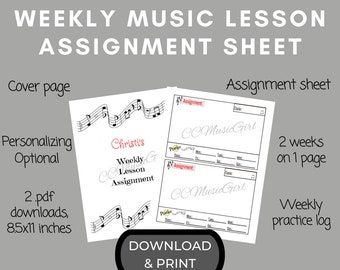 Printable Music Lesson Assignment Sheet, Music Assignment Sheet, Music ...