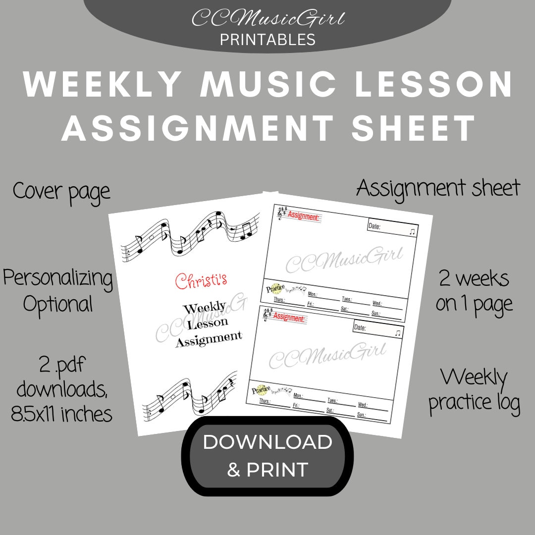 Printable Music Lesson Assignment Sheet, Music Assignment Sheet, Music ...