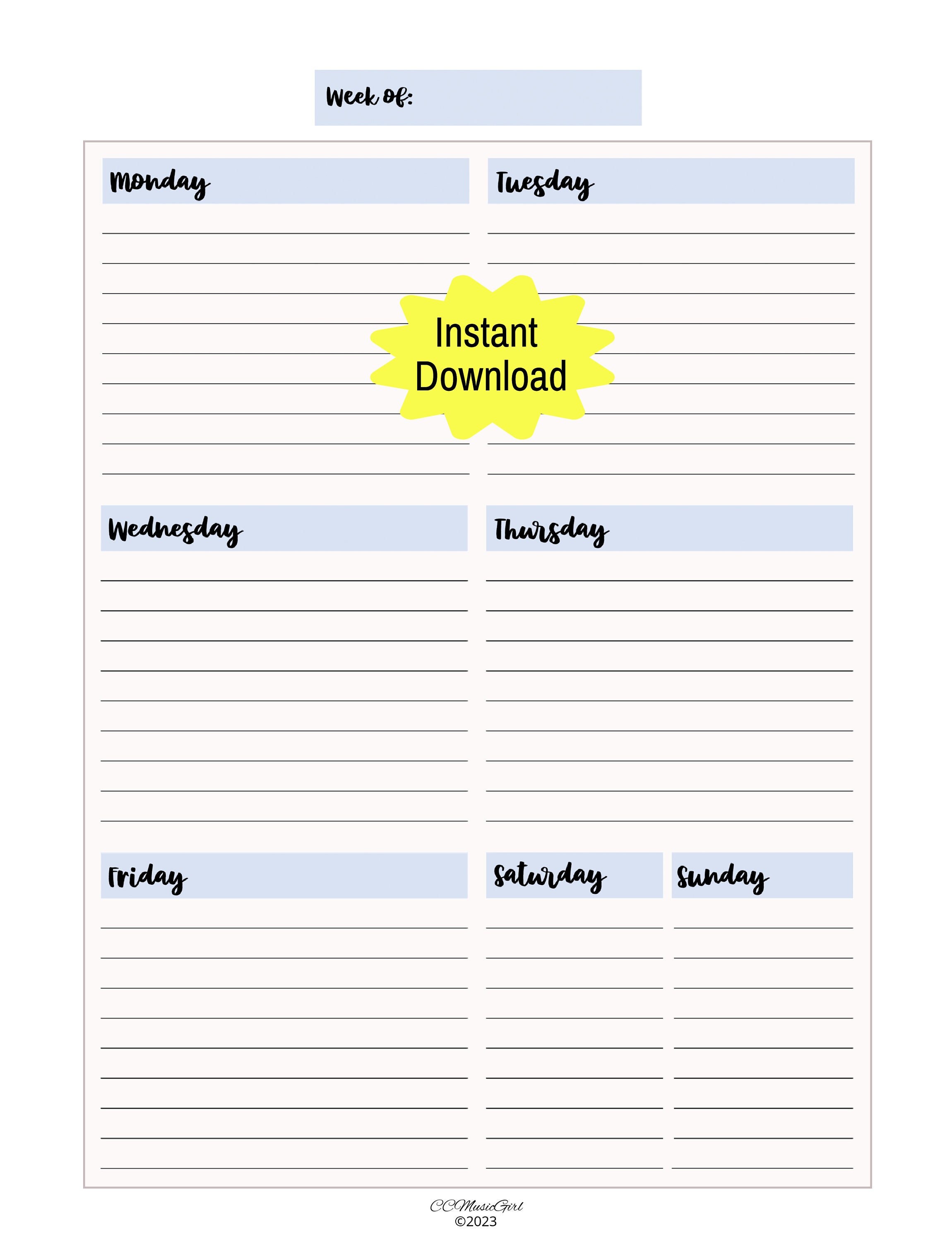 Printable Minimalist Weekly Planner, Simple Weekly Planner, Basic ...