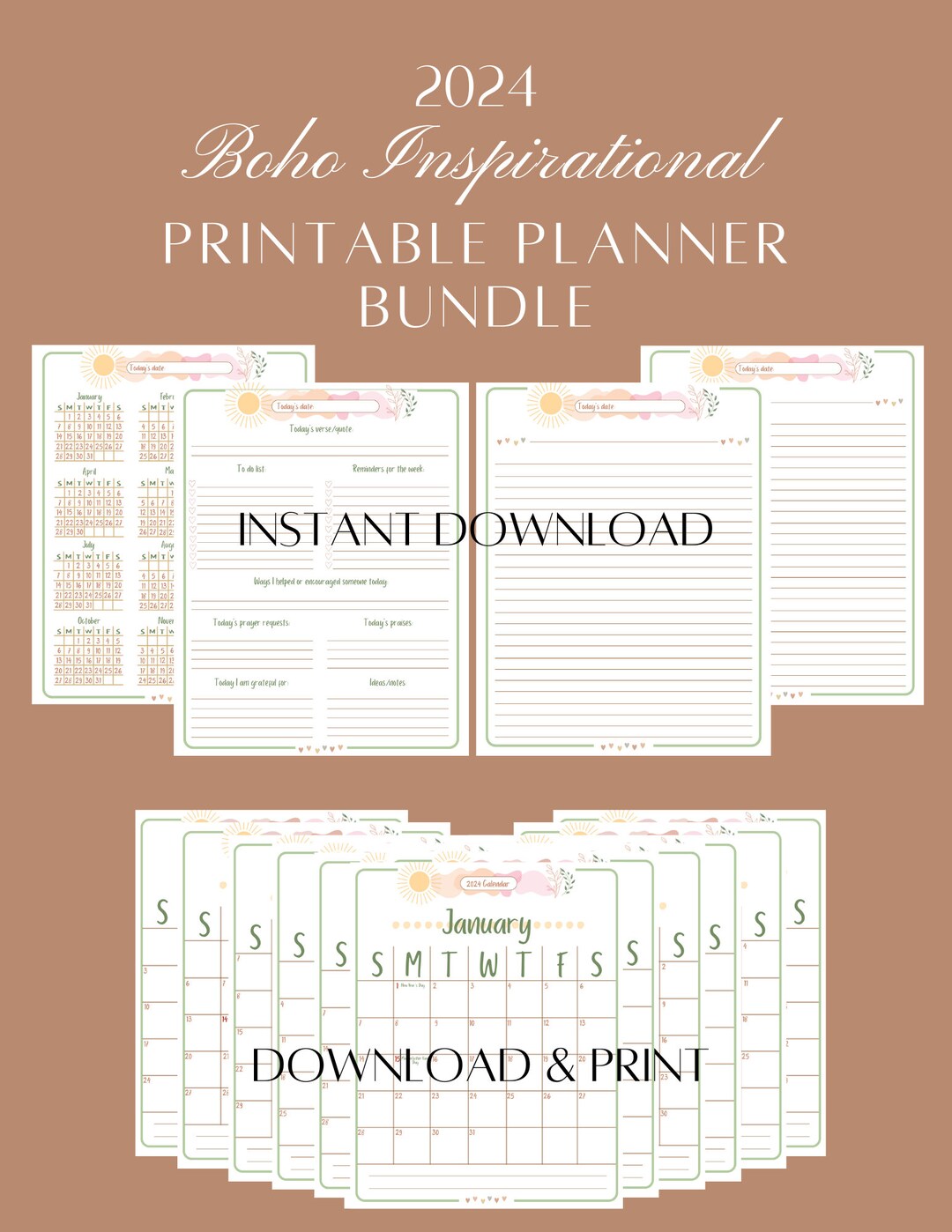 Boho Inspirational Planner, Boho Daily Planner, Boho Weekly Planner ...