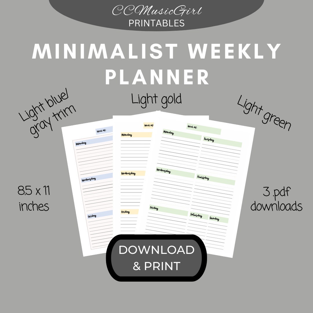 Printable Minimalist Weekly Planner, Simple Weekly Planner, Basic ...